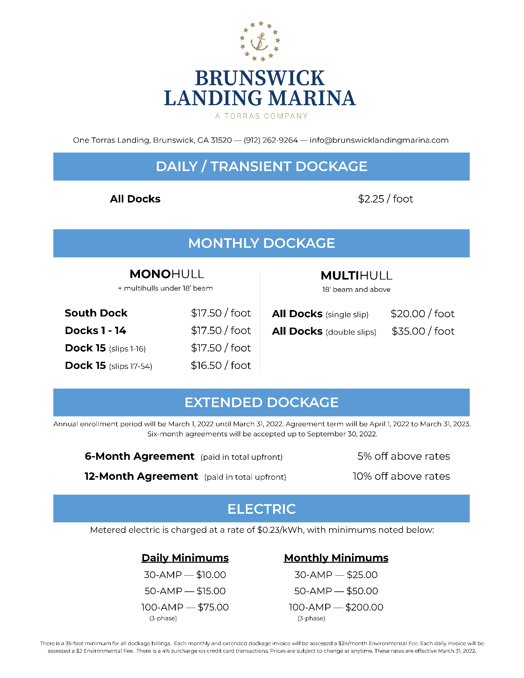 2025 Dockage & Service Rates - Brunswick Landing Marina