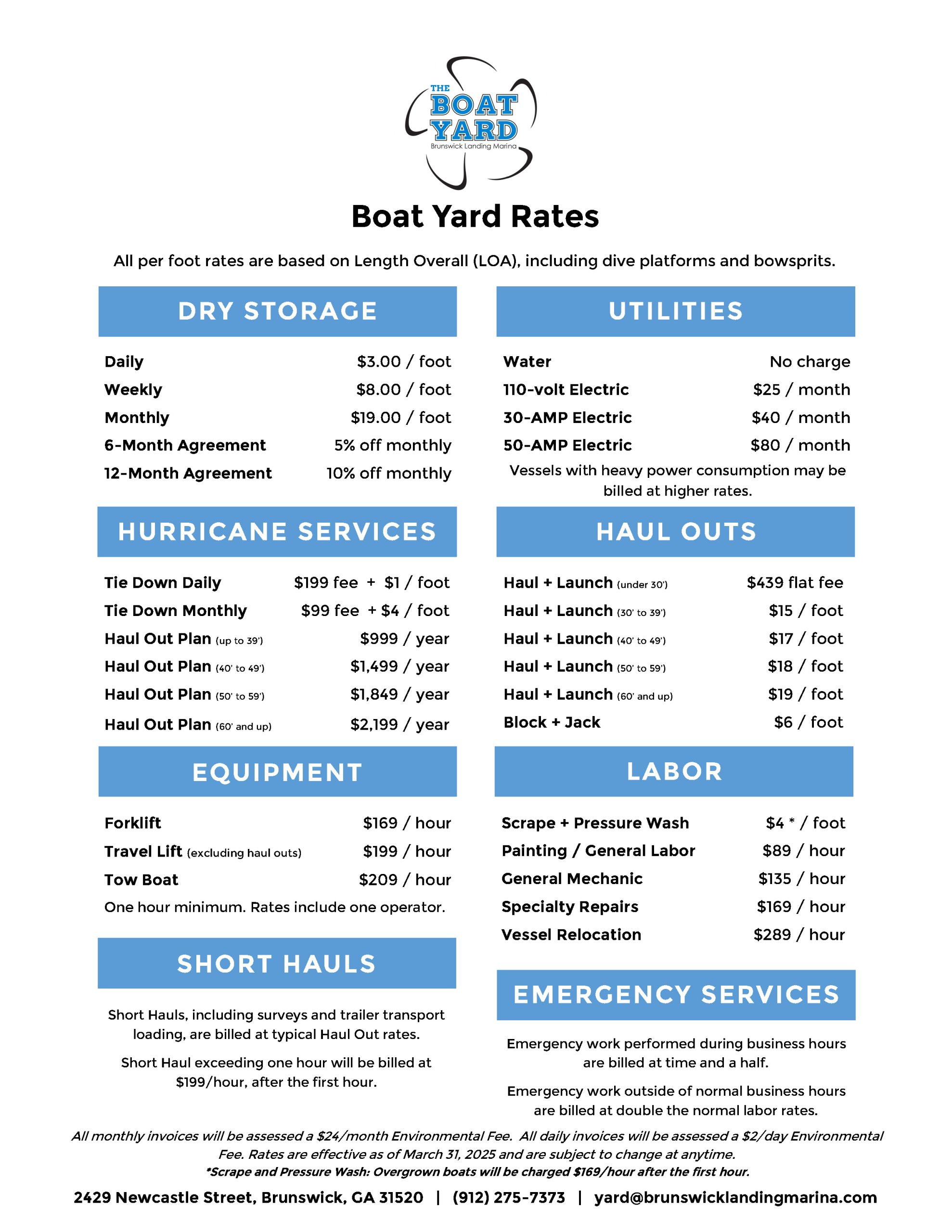 2025 Dockage & Service Rates - Brunswick Landing Marina